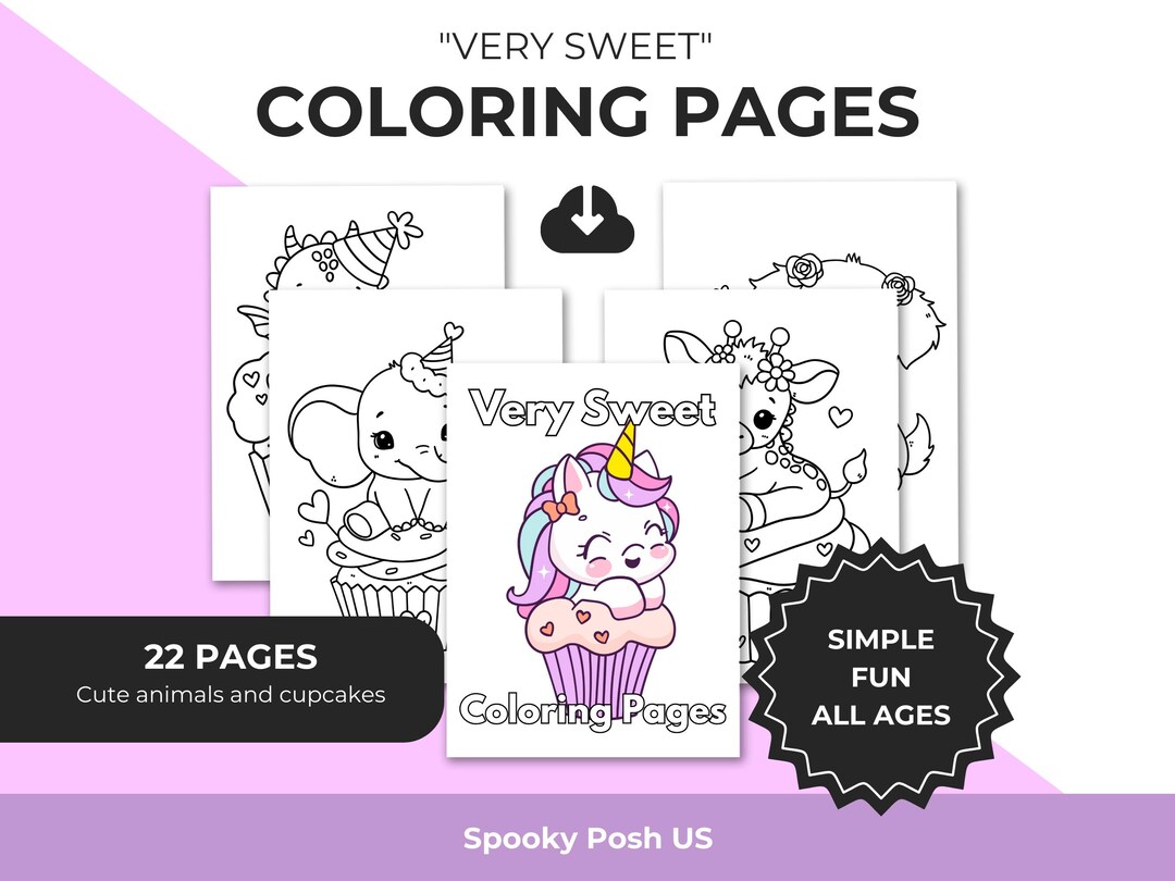 Cute Animals and Cupcakes Coloring Pages for All Ages Kids Adults Teens ...