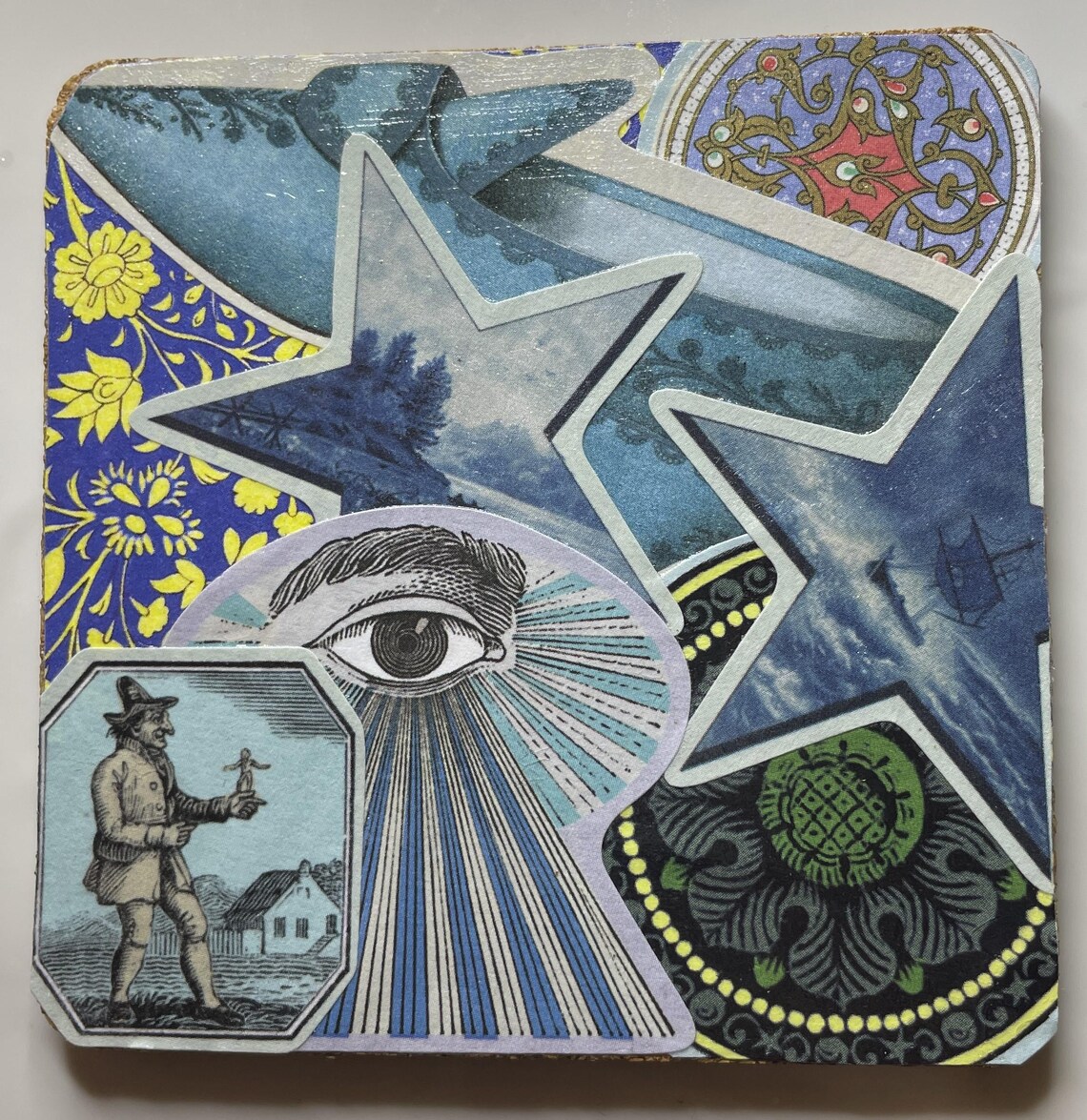 Double-sided Collage Coaster: Sea/blue. One of a Kind Decoupage Artwork ...