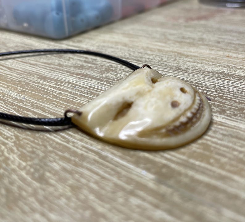 Vintage Carved Bone Smiling Face Necklace, Laughing Head Pendant ...