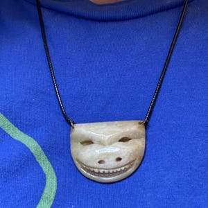 Vintage Carved Bone Smiling Face Necklace, Laughing Head Pendant ...