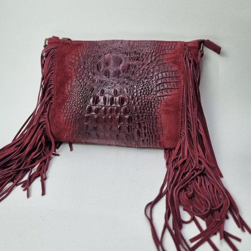 Burgundy Suede Fringe Bag - Etsy