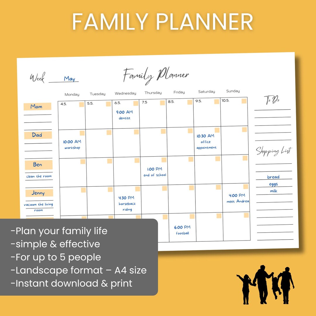 Family Weekly Planner – Printable A4 Horizontal PDF – Instant Digital ...