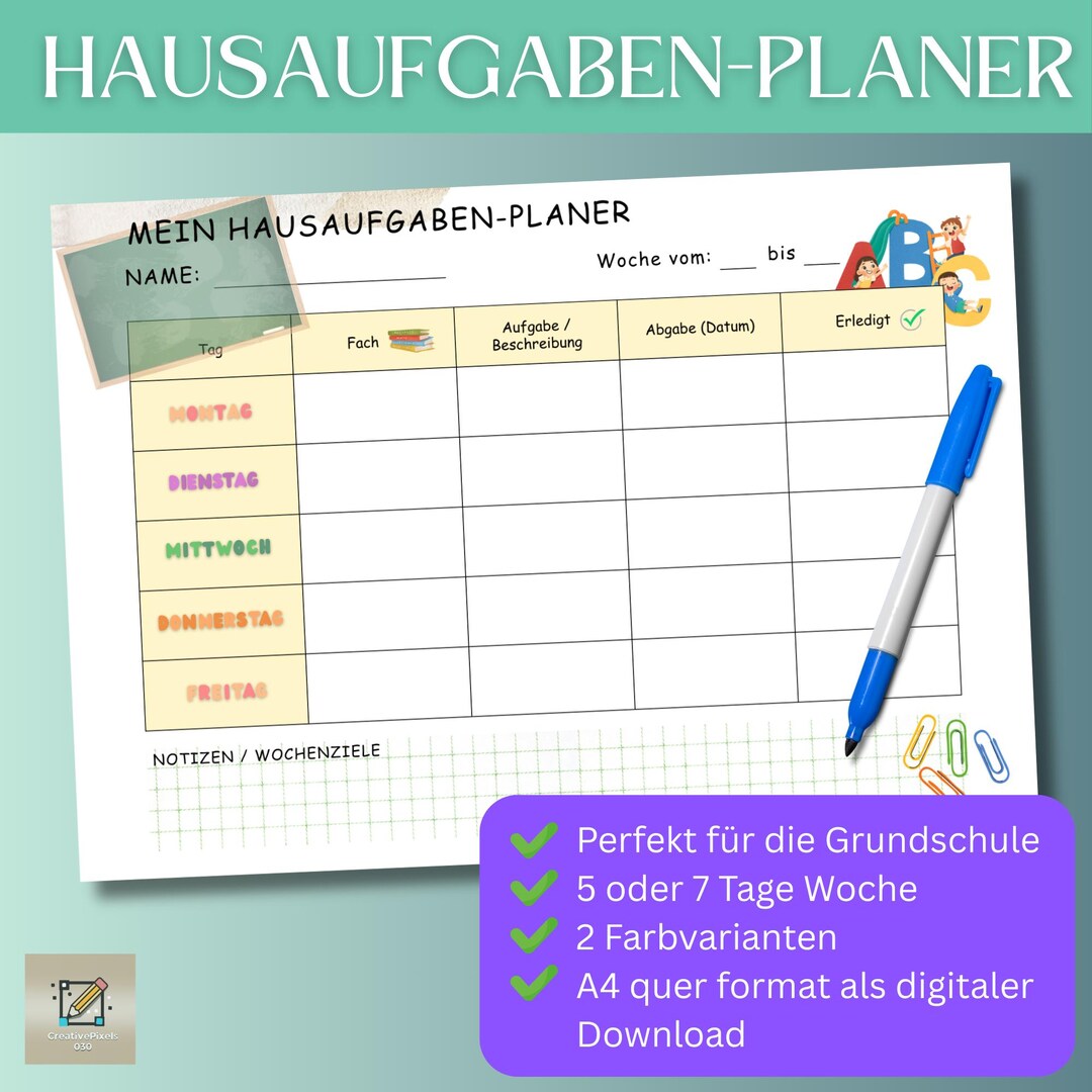 Homework Planner for Children - School Planner to Print and Fill Out ...