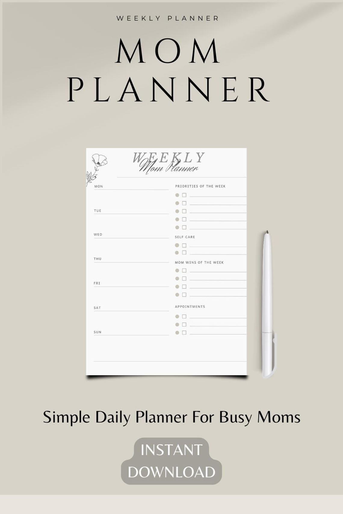 Weekly Mom Planner | Printable & Undated | Mom Organizer - Etsy