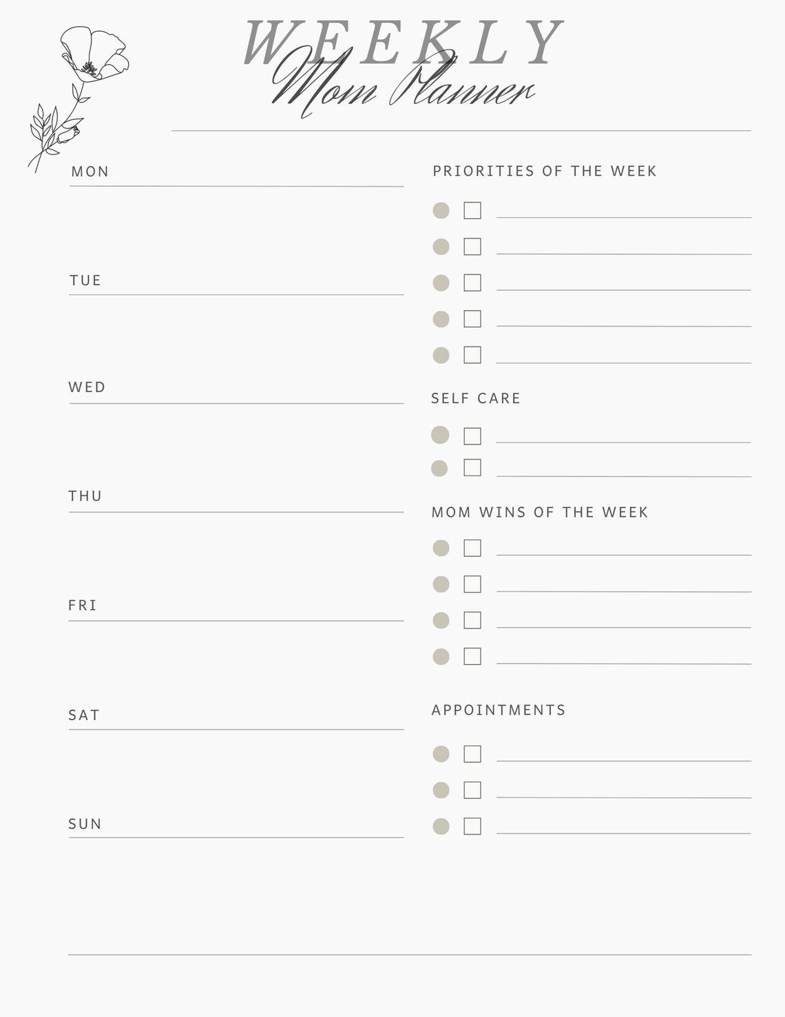 Weekly Mom Planner | Printable & Undated | Mom Organizer - Etsy