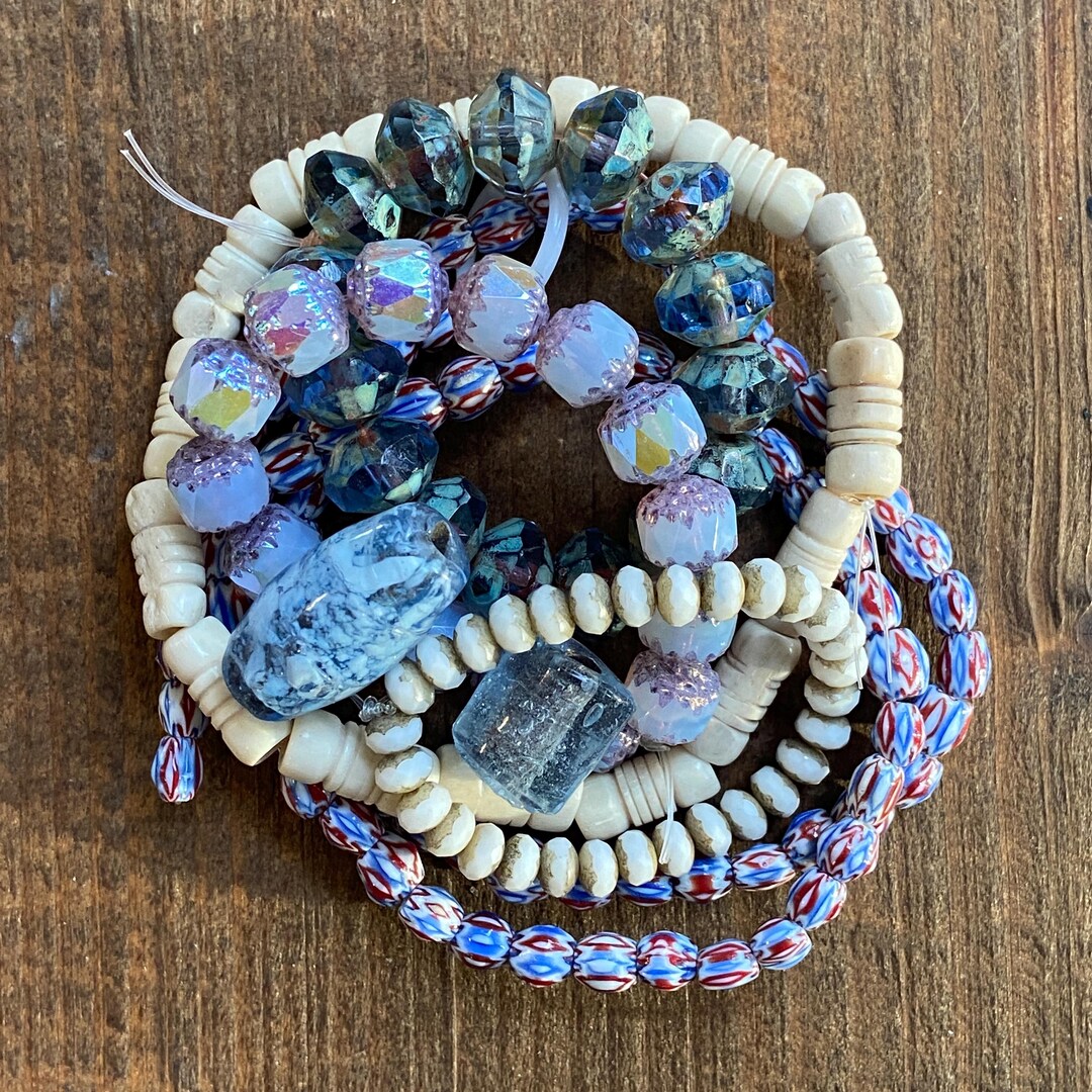 Color Anthology Mist: Vintage Chevron, Bone. Hand Made Glass and Czech ...