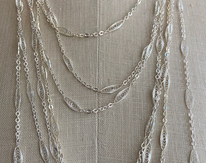 Vintag Cannetile Filigree and Cable Chain - Sterling Silver Finish, by ...