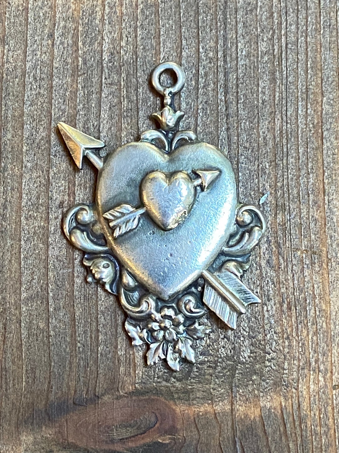 Double Cupid's Heart Pendant in Aged Sterling Finish - Etsy