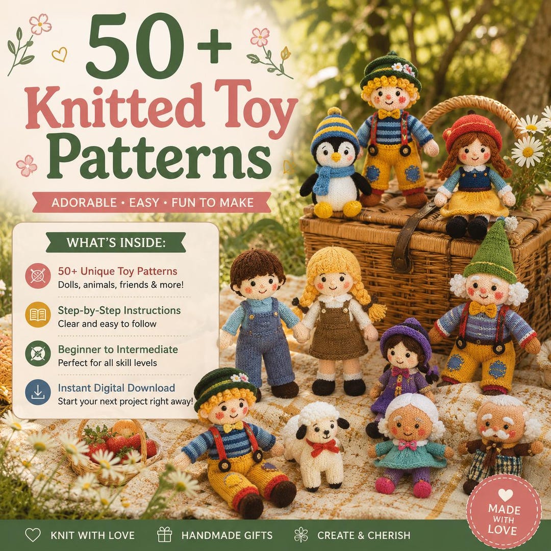 50+ Knitted Toy Patterns PDF Bundle | Vintage Knit Doll & Animal ...