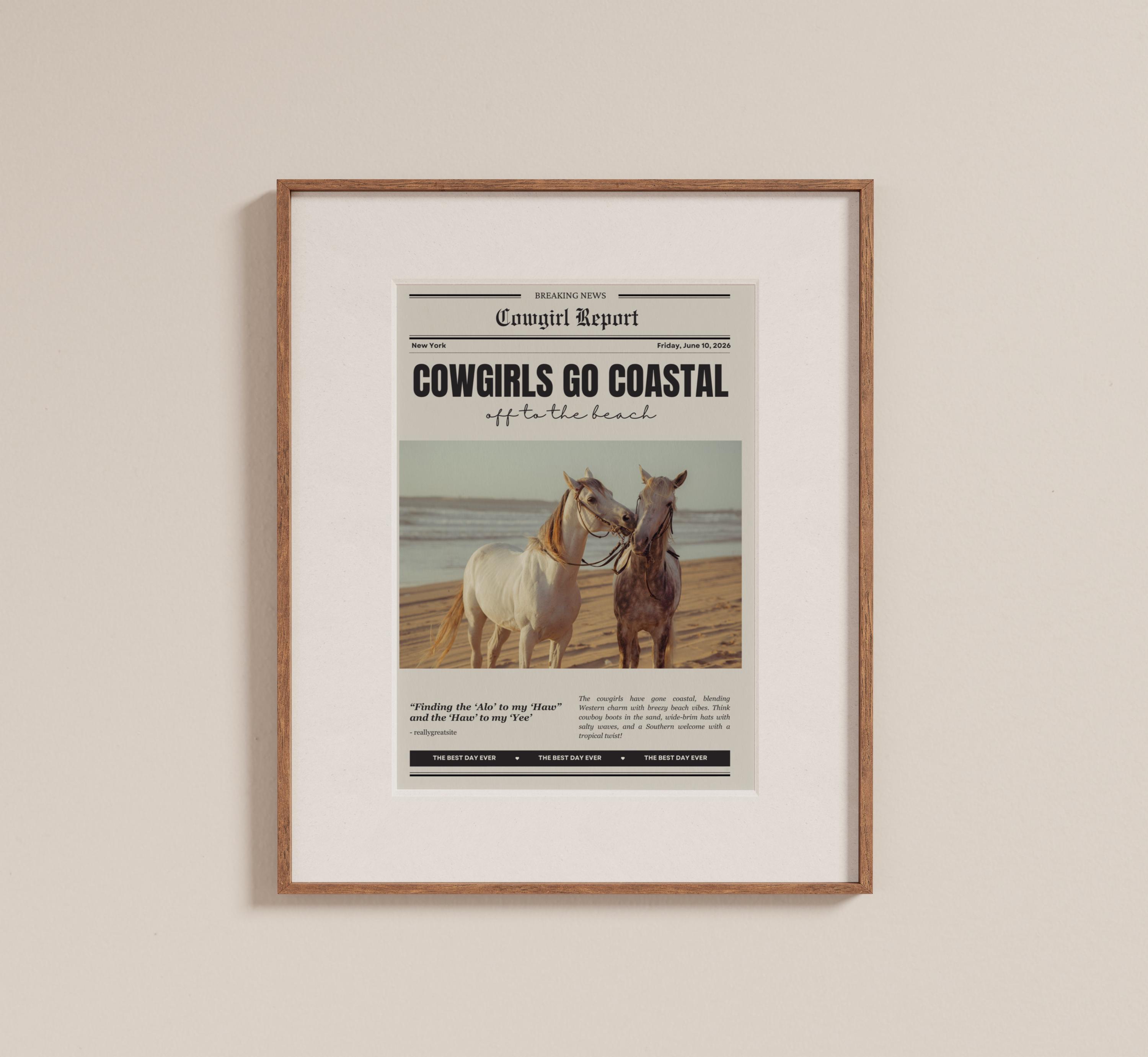 Coastal Cowgirl, Newspaper Print, Wall Art, Poster, Western, Vintage ...