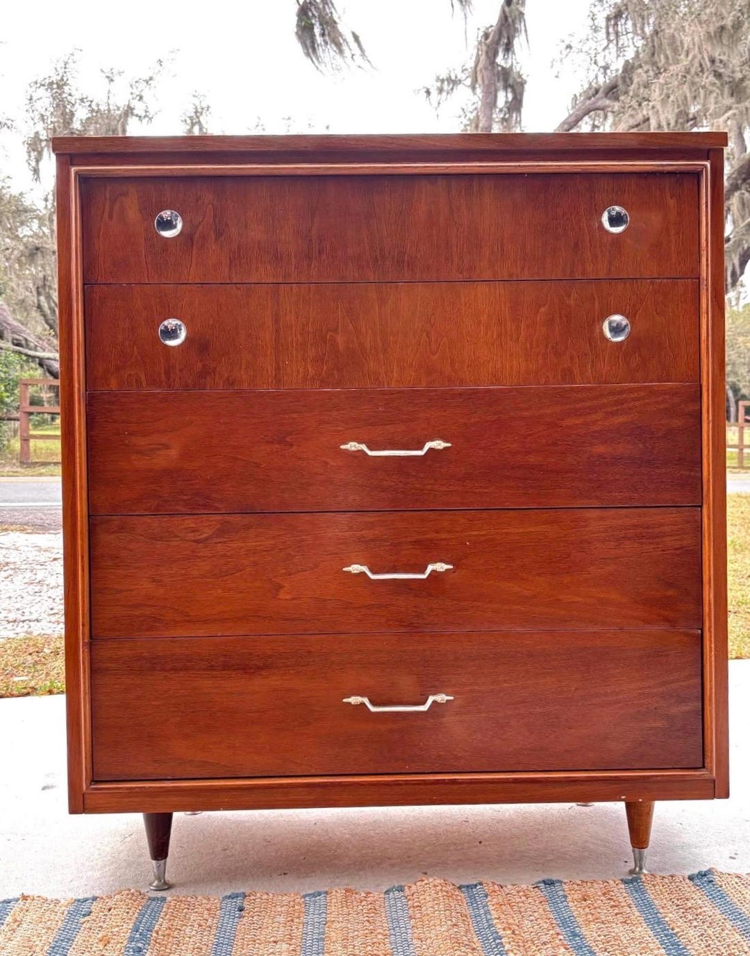 Vintage Midcentury Modern Tall Boy/ Dresser/ Solid Wood/ 5 Dovetail ...