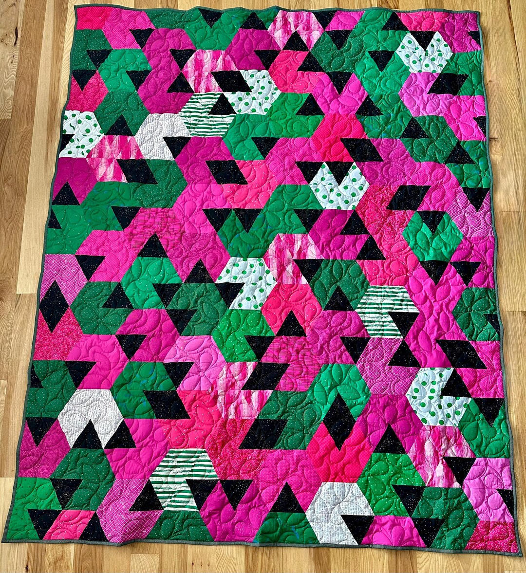 Pink and Green Pac-man Twin Size Quilt - Etsy