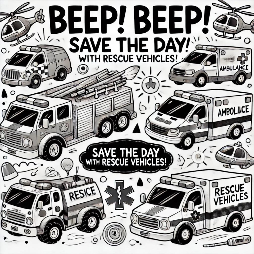 Rescue Vehicles Coloring Book - Meet the Heroes - Etsy