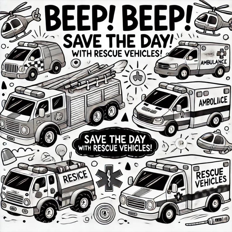Rescue Vehicles Coloring Book - Meet the Heroes - Etsy