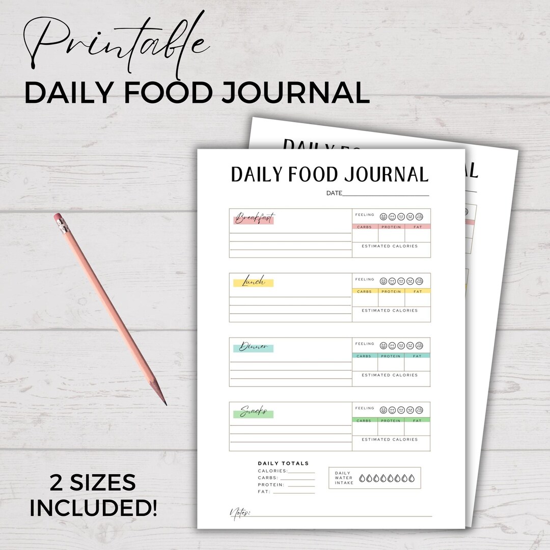 Daily Food Journal Printable, Meal Tracker, Calorie Tracker, Fitness ...
