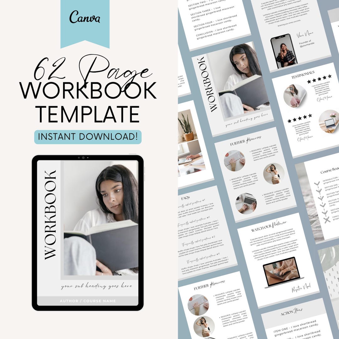 62 Page Workbook Template Canva, Canva Online Course Workbook, Editable ...