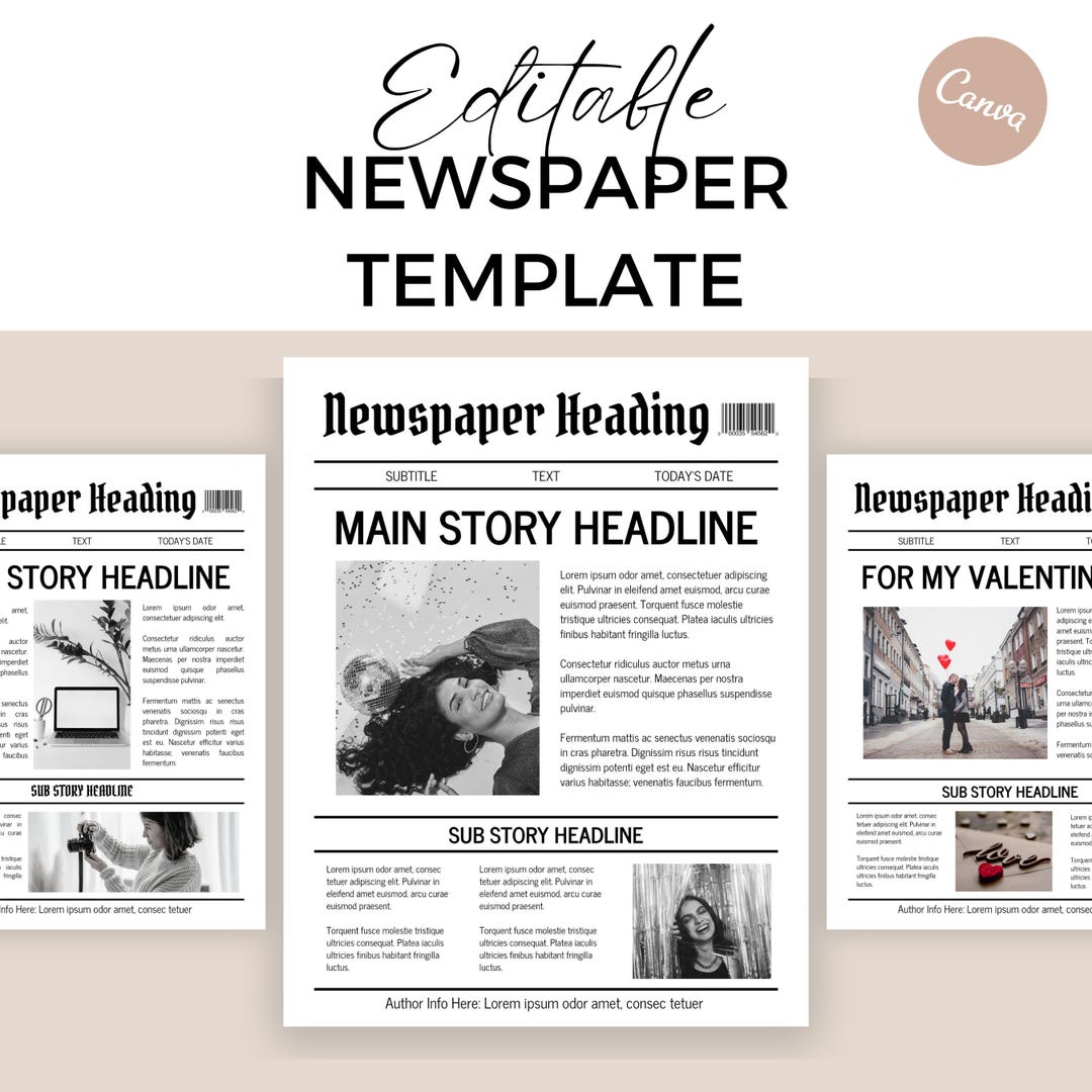 Canva Newspaper Template, Newspaper Printable, Editable Newspaper Canva ...