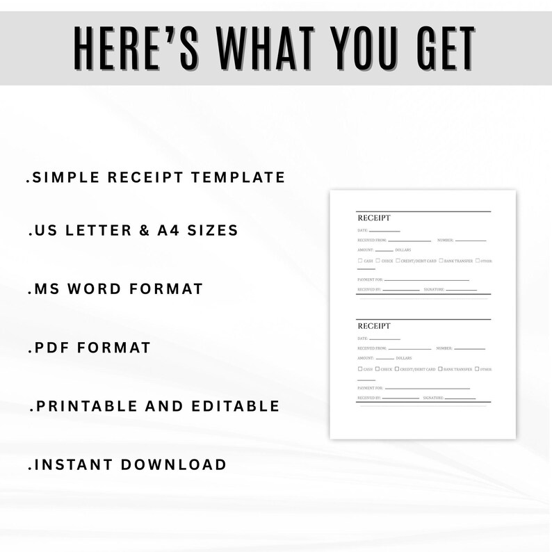 Printable Payment Receipt Template- Editable PDF & Word- Rent, Cash and ...