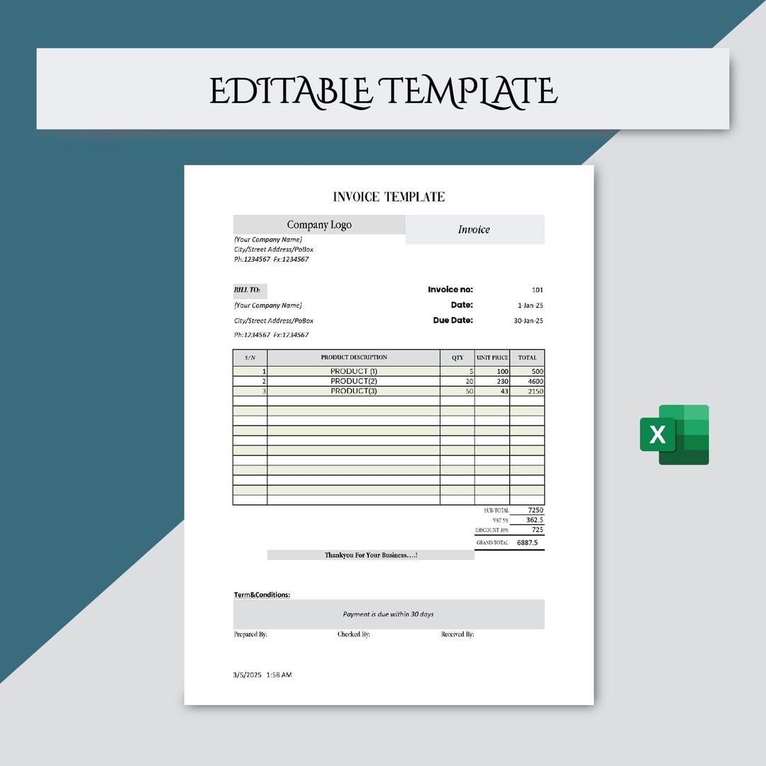 Editable Invoice Template | Custom Invoice Form | Services Invoice for ...