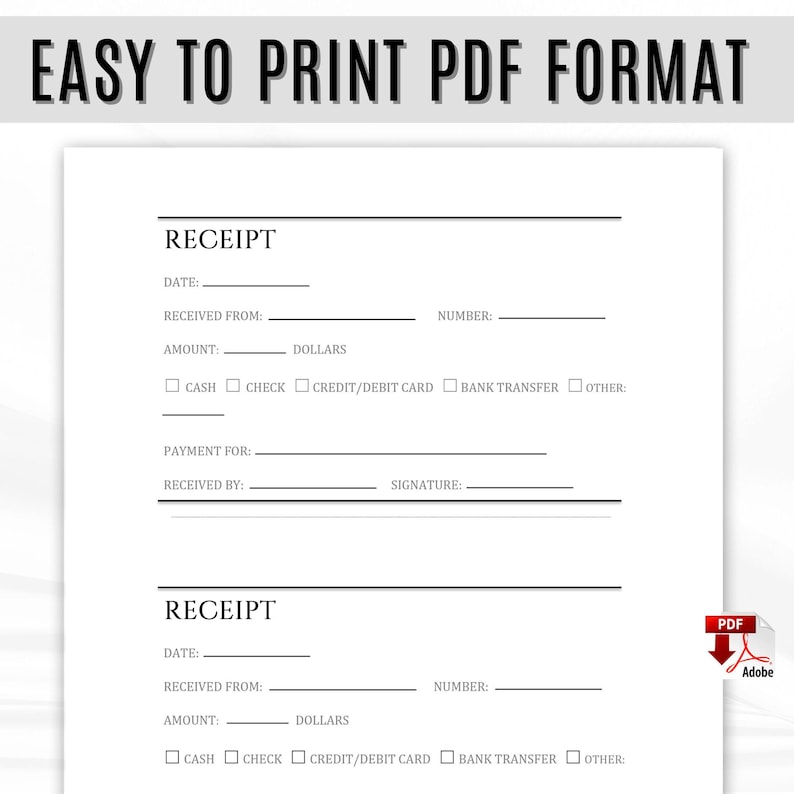 Printable Payment Receipt Template- Editable PDF & Word- Rent, Cash and ...