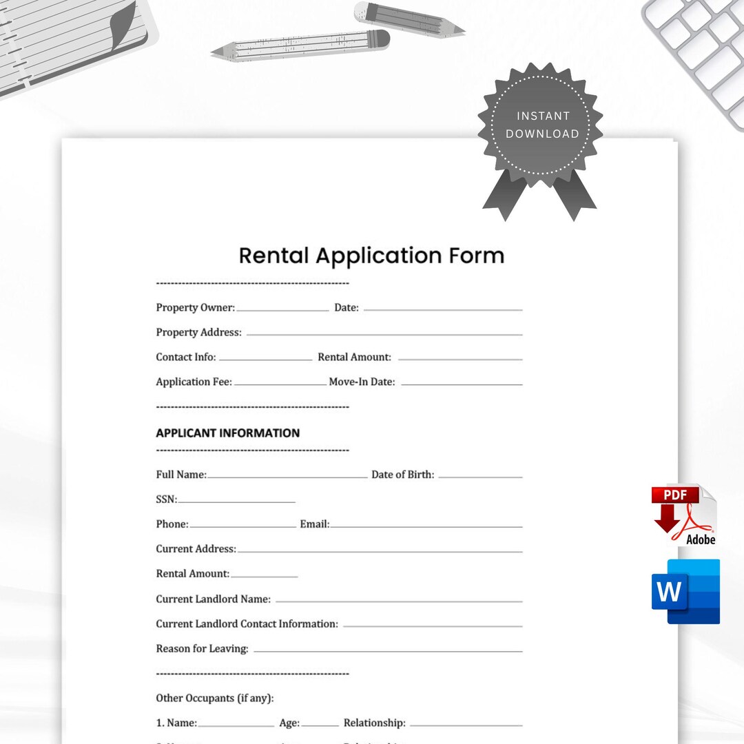 Editable Rental Application Form. Printable Tenant Lease Agreement ...