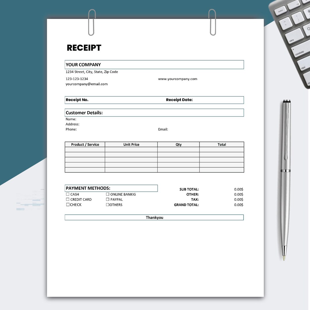 Plantilla de recibo simple / Recibo comercial editable / Formato imprimible en PDF/Excel ...
