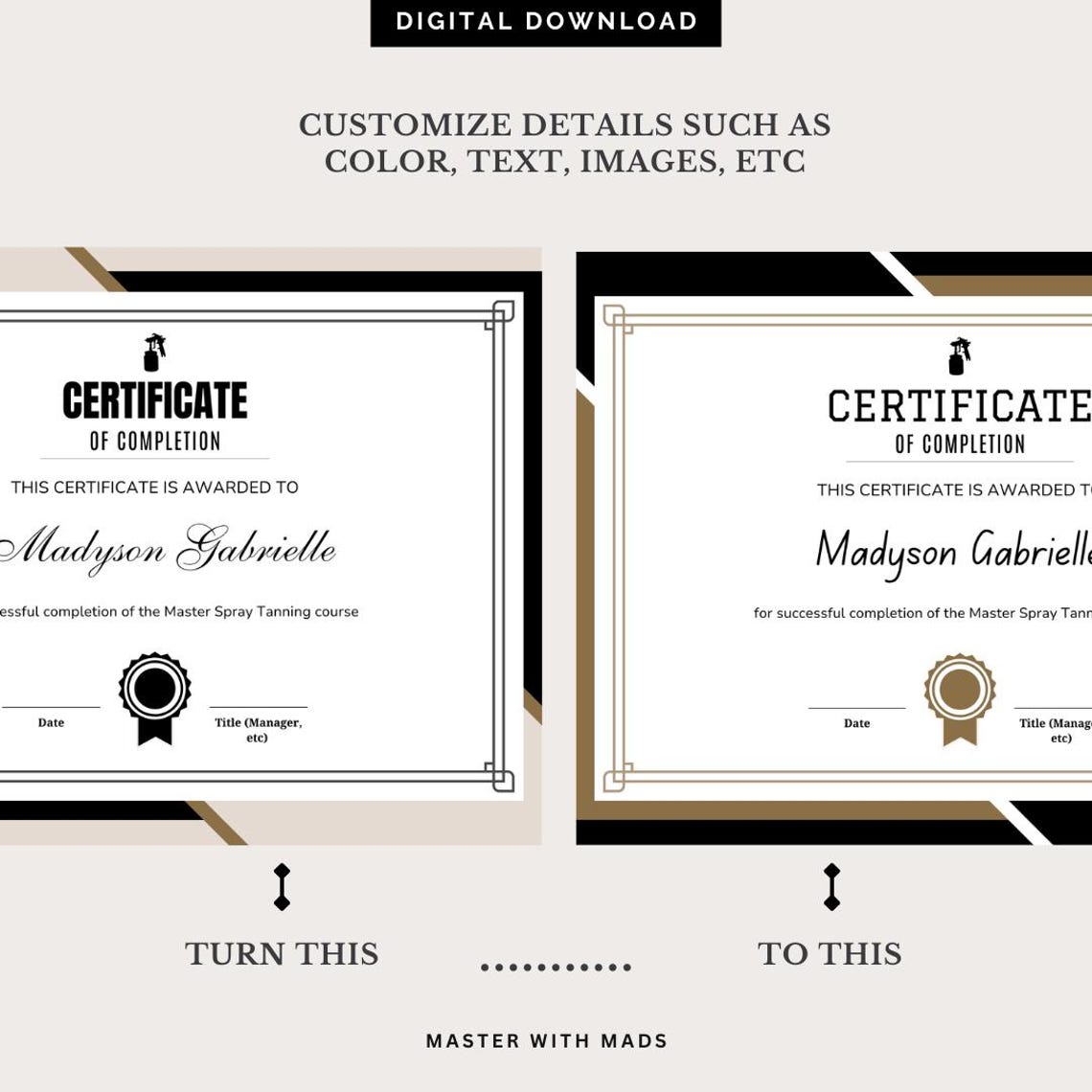 Spray Tan Course Certificate Template | Customizable Spray Tanning ...