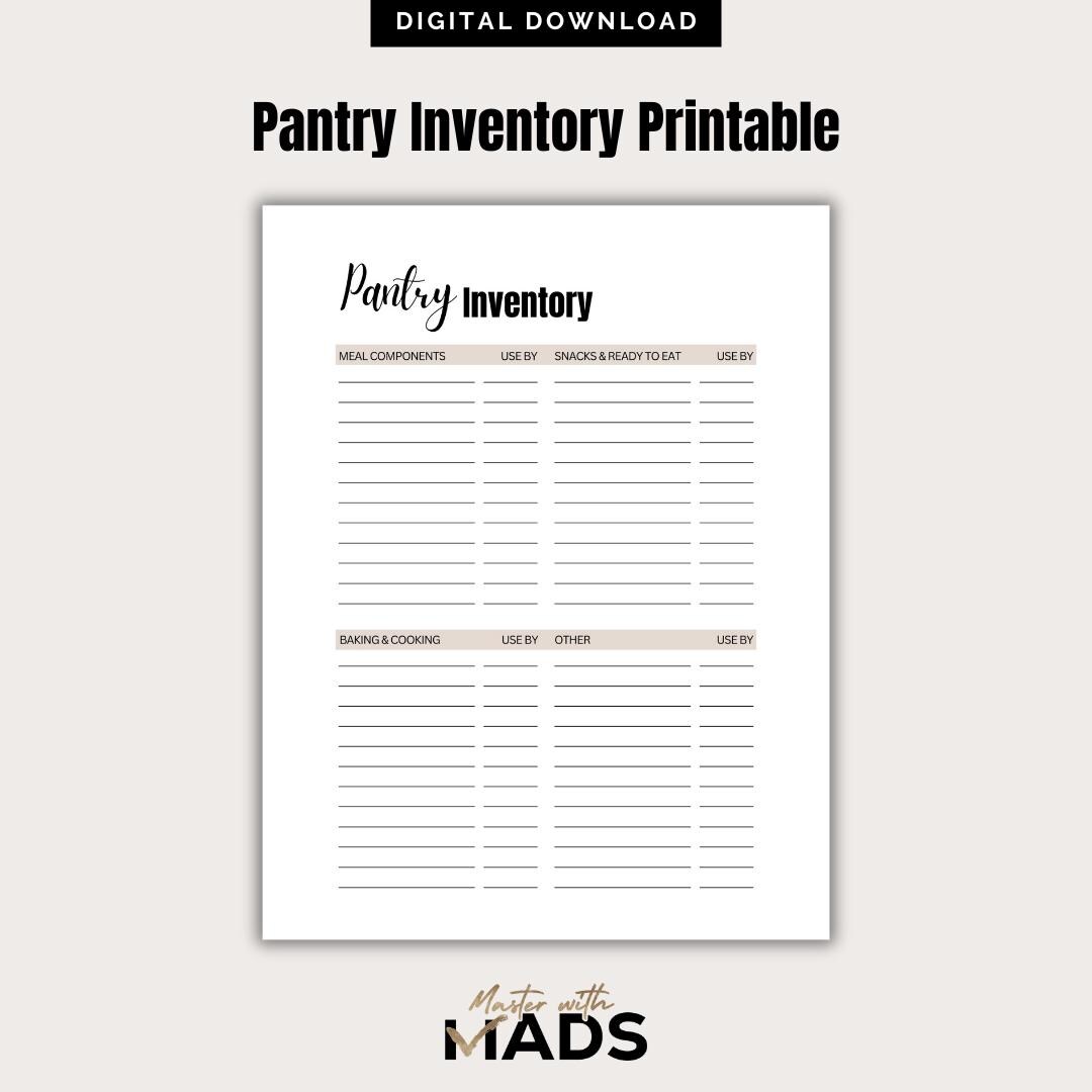Pantry Inventory Printable Kitchen Organization Food Storage Tracker ...