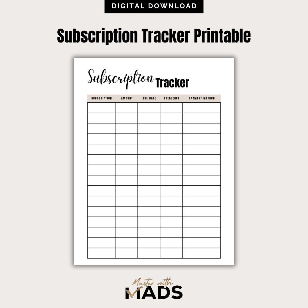 Subscription Tracker Printable Monthly Subscriptions Log Expense ...