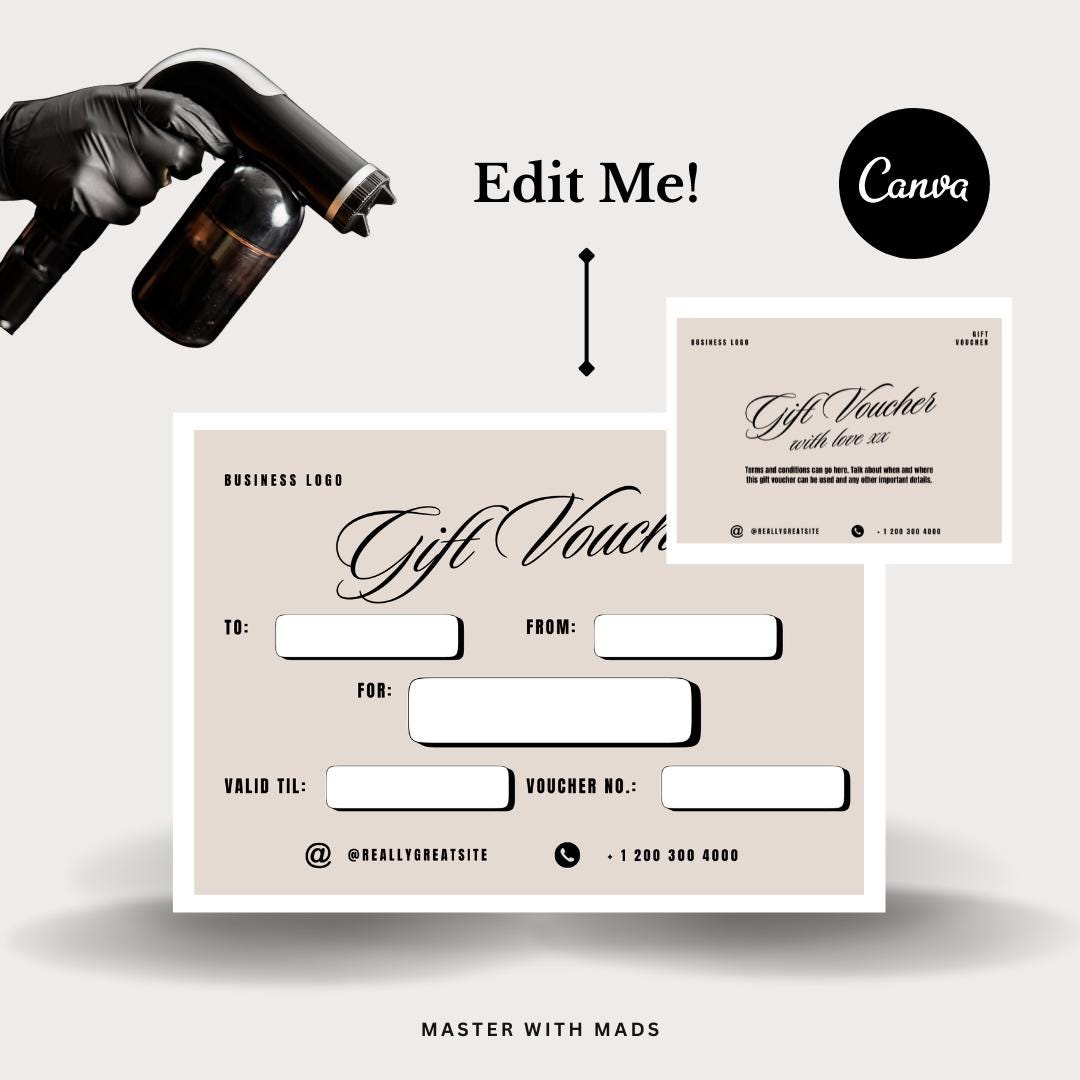 Spray Tanning Gift Certificate Cards | Client Care Business Cards ...