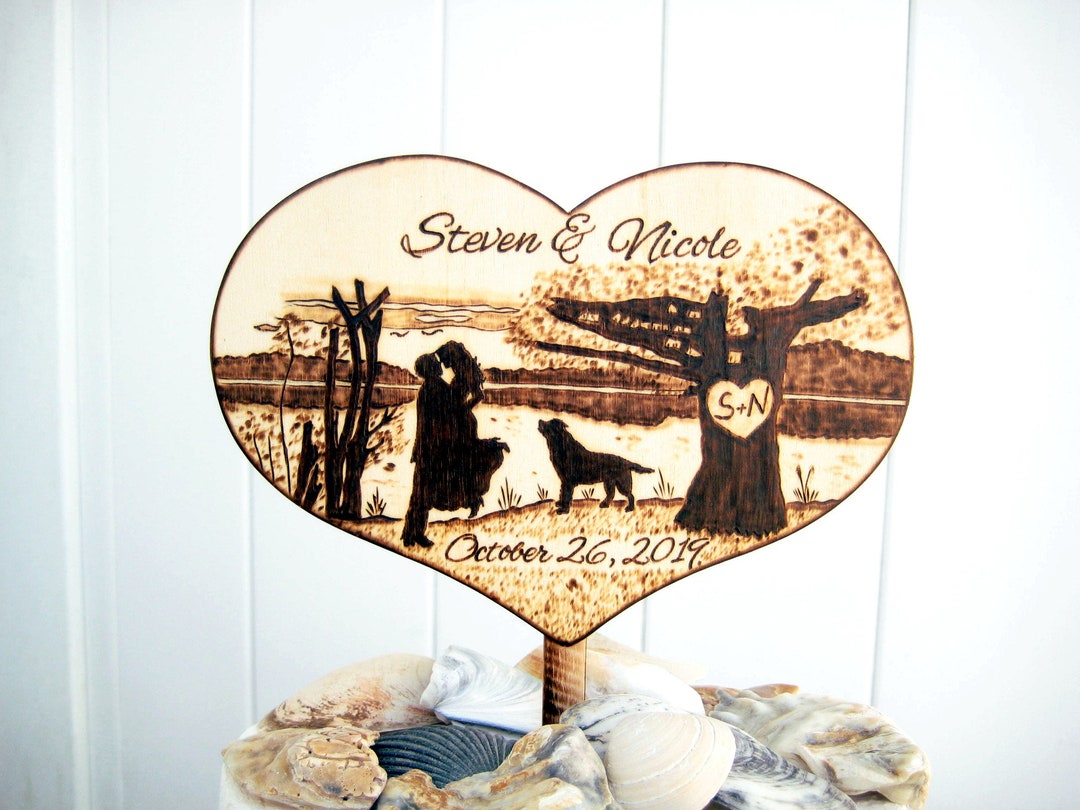 Rustic Wood Heart Wedding Cake Topper: Hand Burnt Silhouette - Etsy