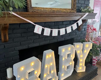 Custom Baby Name Banner, Scallopped Bow Name Banner, Embroidered Baby ...