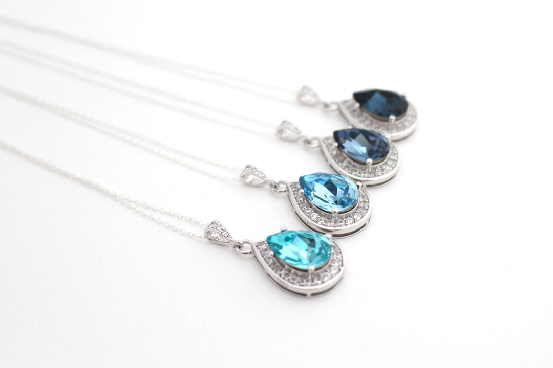 Light Blue Bridal Jewelry, Blue Teardrop Necklace, Bridal Pendant ...