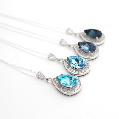 Light Blue Bridal Jewelry Blue Teardrop Necklace Bridal - Etsy