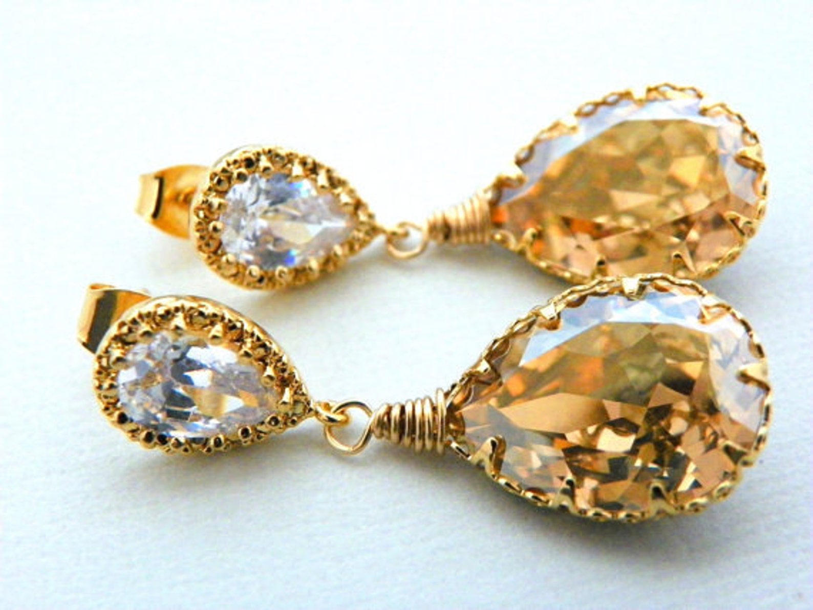 Champagne Bridal Earrings Gold, Champagne Wedding Earrings, Champagne ...