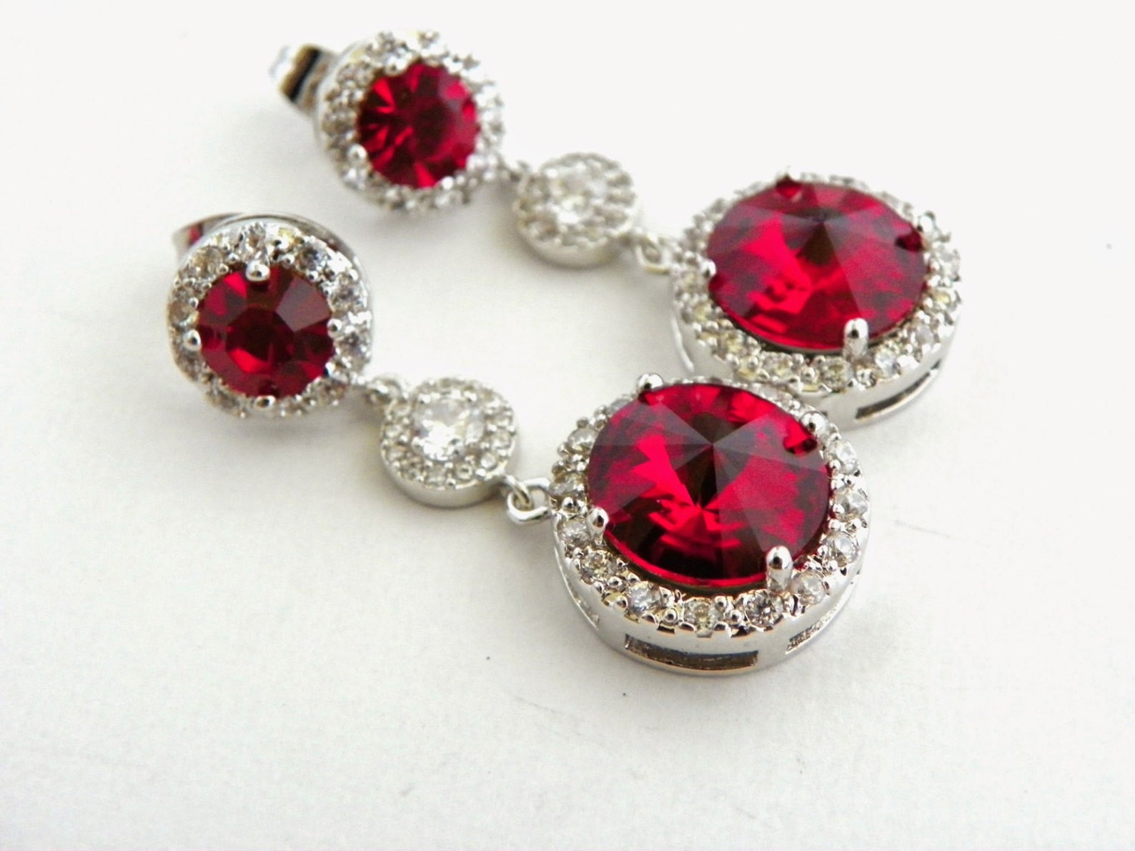 Red Drop Wedding Earrings, Bridal Dangle Earring, Siam Red Swarovski ...