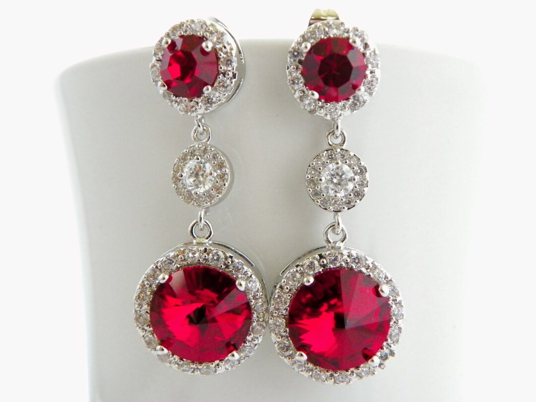 Red Drop Wedding Earrings, Bridal Dangle Earring, Siam Red Swarovski ...
