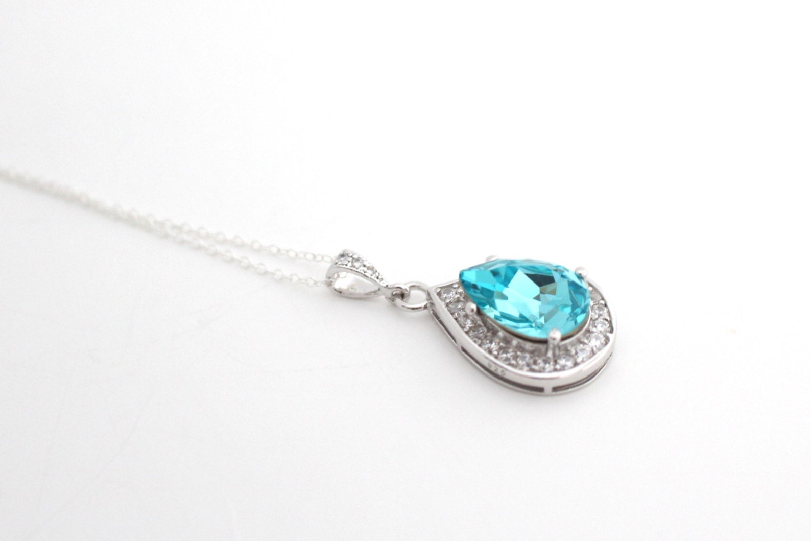 Light Blue Bridal Jewelry, Blue Teardrop Necklace, Bridal Pendant ...