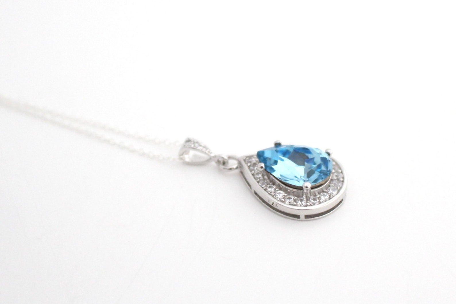 Light Blue Bridal Jewelry, Blue Teardrop Necklace, Bridal Pendant ...