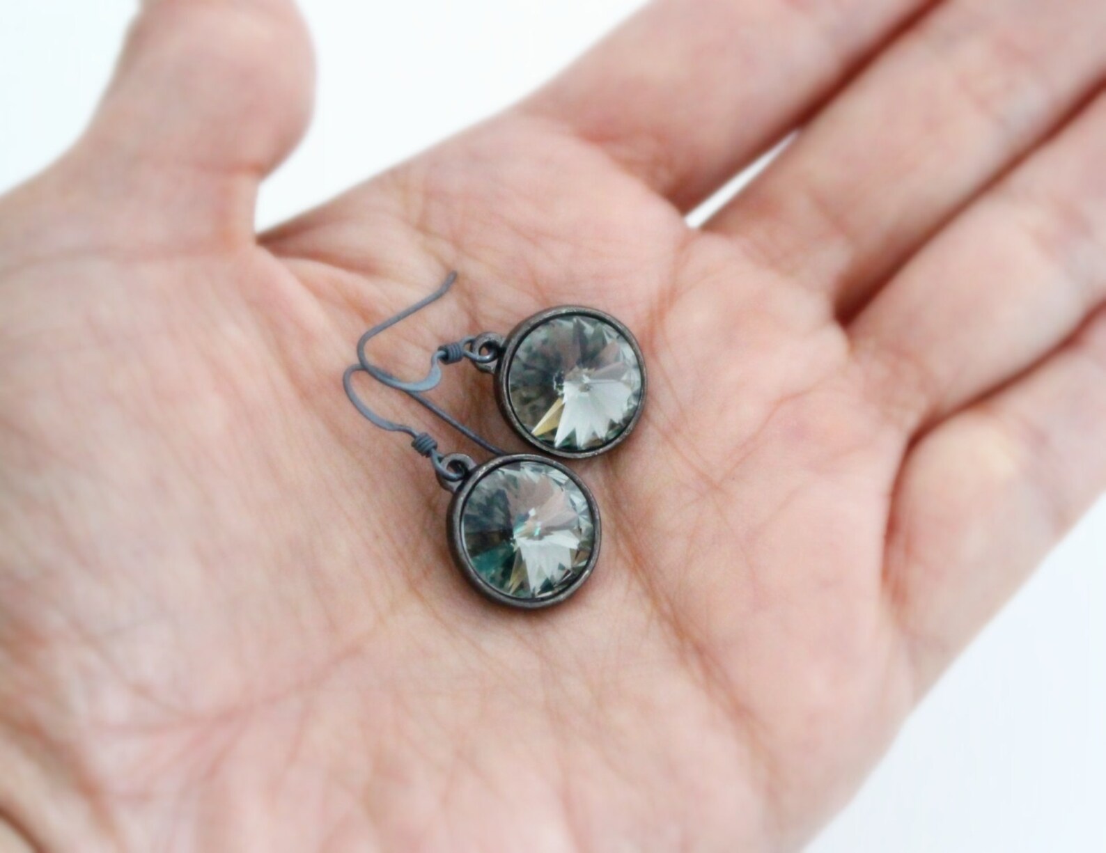 Charcoal Rivoli Swarovski Earrings, Gray Drop Earring, Grey Dangle ...