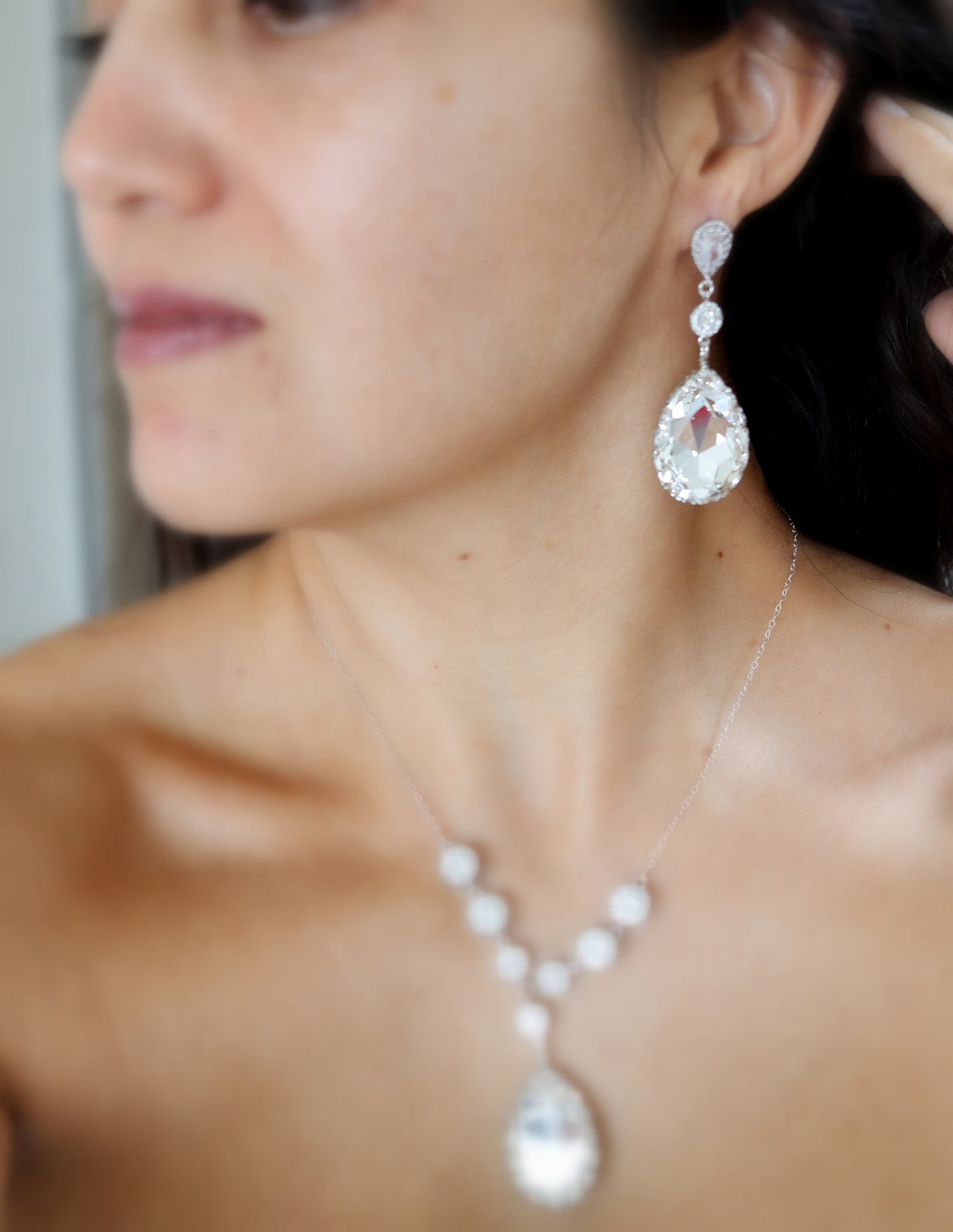 Statement Wedding Necklace and Earrings Set for Bride Cubic - Etsy