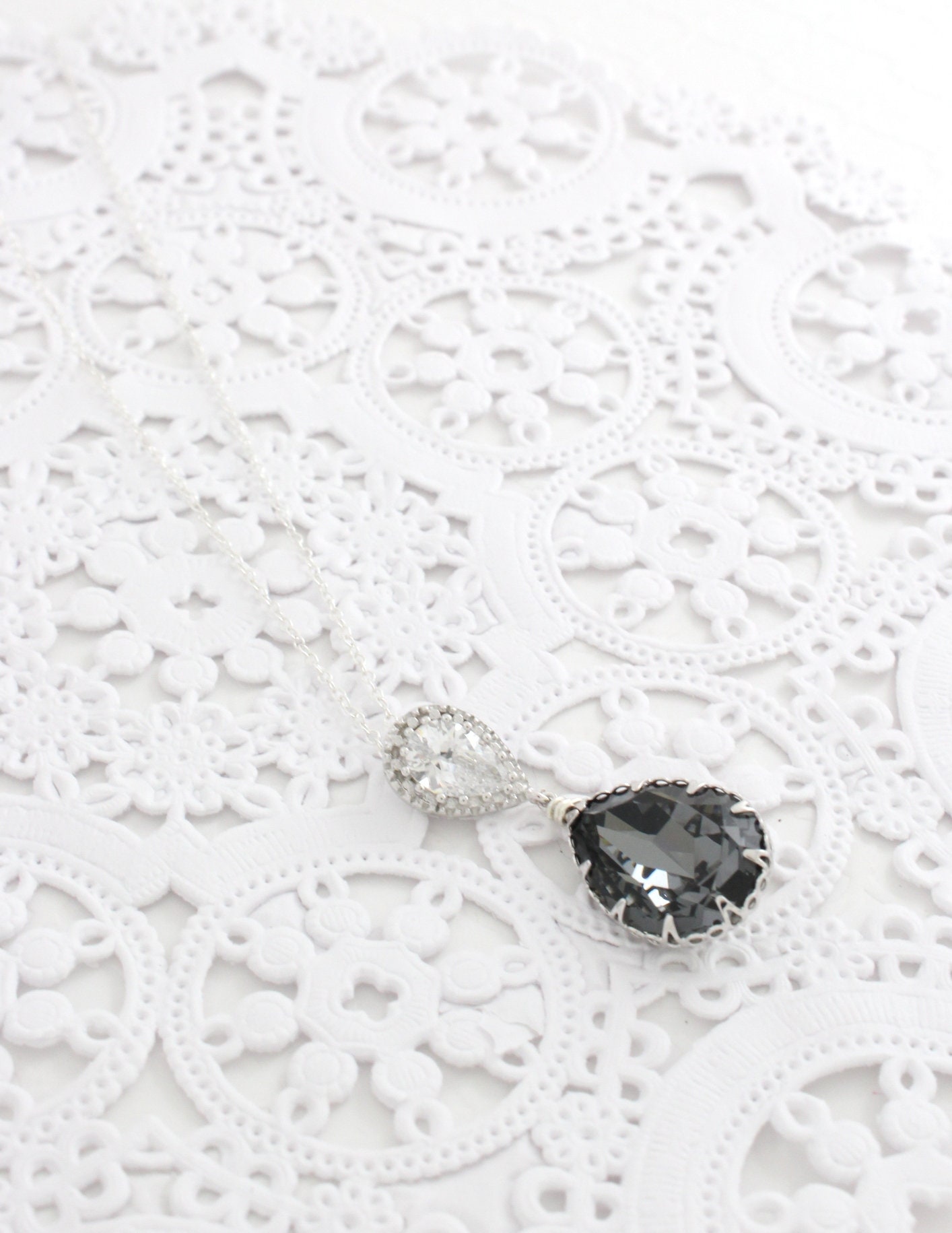 Gray Bridal Earring and Necklace Jewelry Set Black Diamond | Etsy