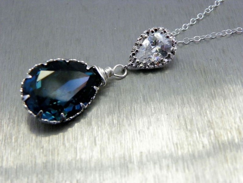Montana Blue Crystal Jewelry Set, Swarovski Pear, Bridal Jewelry Set ...