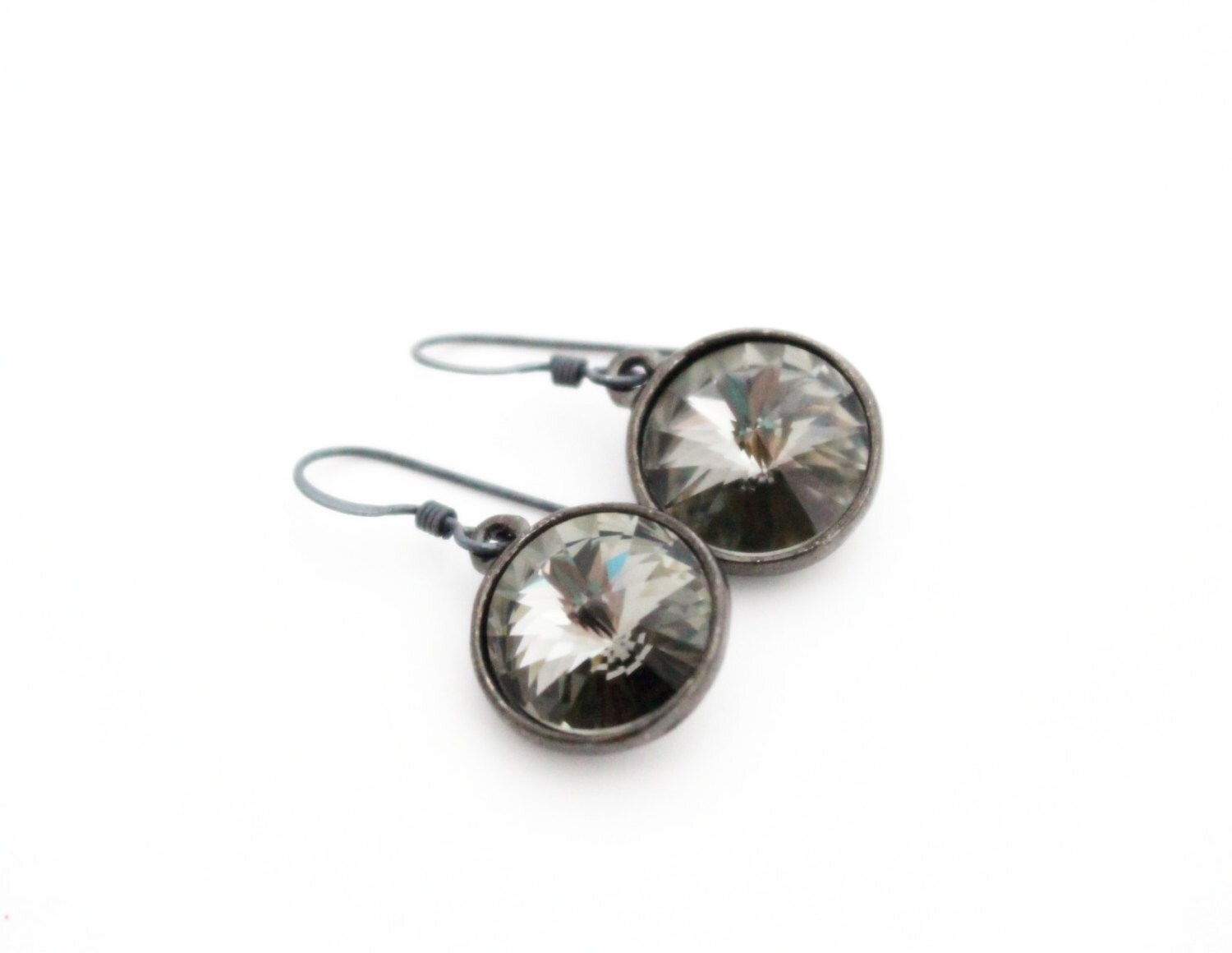 Charcoal Rivoli Swarovski Earrings, Gray Drop Earring, Grey Dangle ...