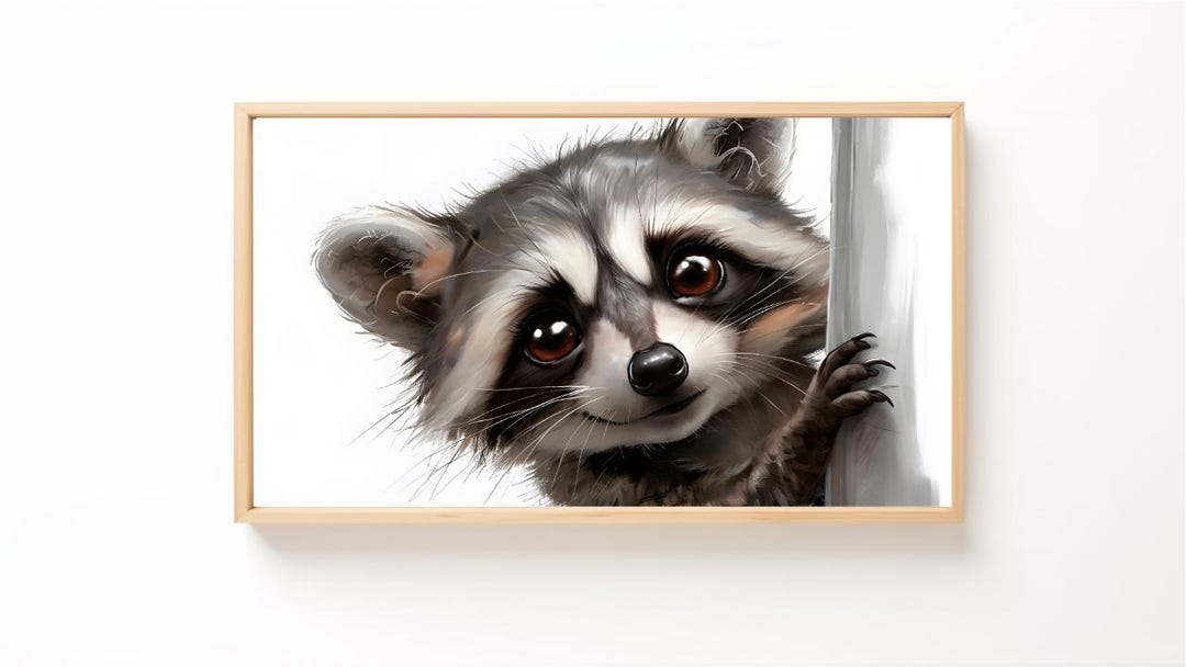 Samsung Raccoon-themed Digital Frame TV Art | Raccoon Peaking Behind ...