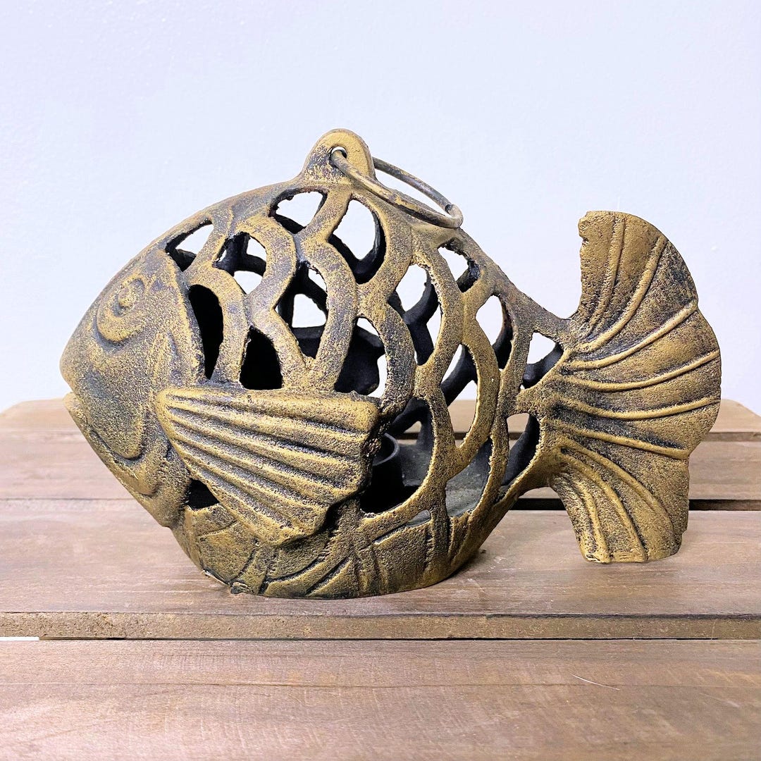 Vintage Cast Iron Goldfish Candle Lantern Outdoor Garden Decor - Etsy