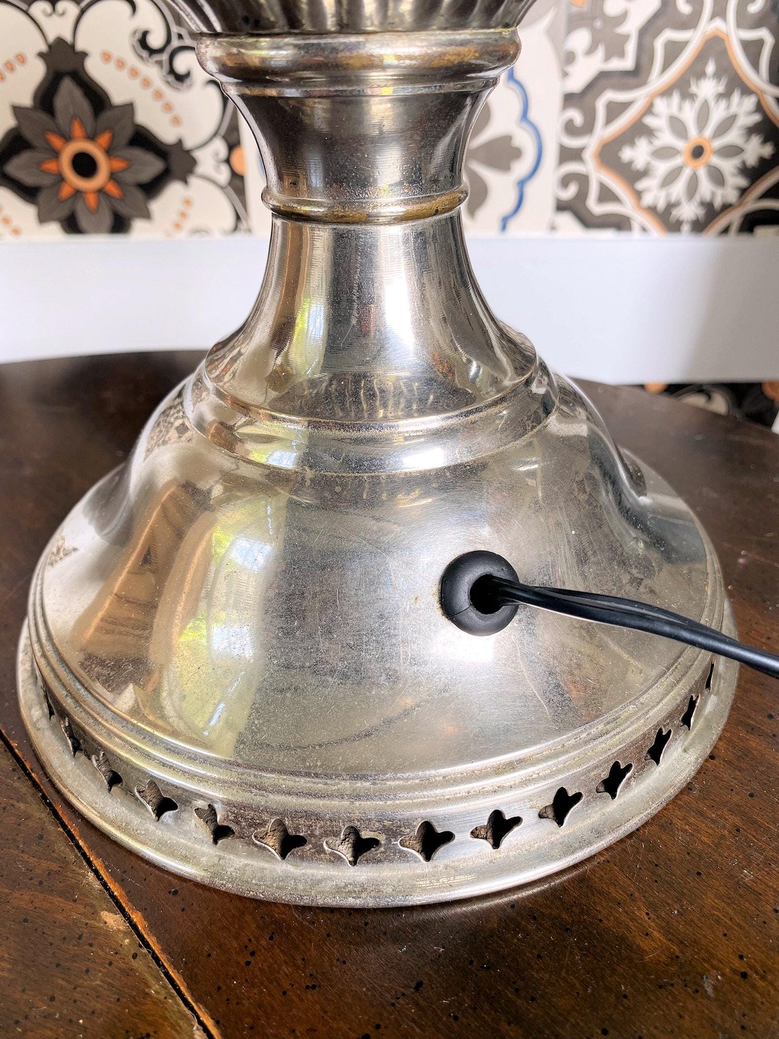 Upcycled Vintage Nickel Oil Lamp With Chimney Electrified Aladdin Rayo ...