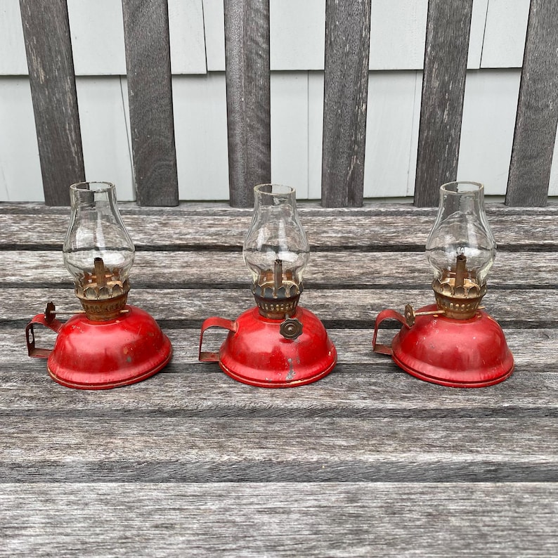 Vintage Collectible Belt Handle Oil Lamp With Metal Base Set - Etsy
