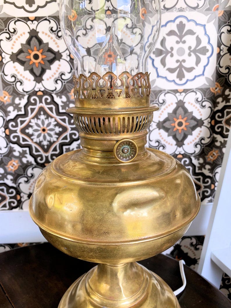 Upcycled Vintage Brass Oil Lamp With Chimney Electrified Aladdin Rayo ...