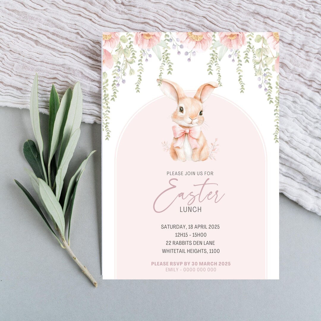 Easter Lunch Invitation, Printable Watercolor Easter Bunny Brunch ...